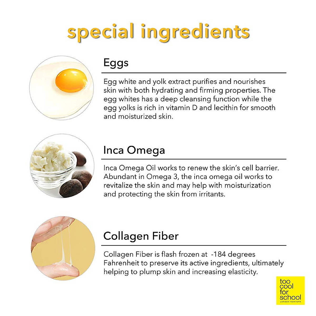 Too Cool For School | All-in-One Egg Mellow Cream 1.76 oz | Anti Aging Face Cream | Anti Wrinkle Firming Moisturizer | 98% Pure Collagen Fiber