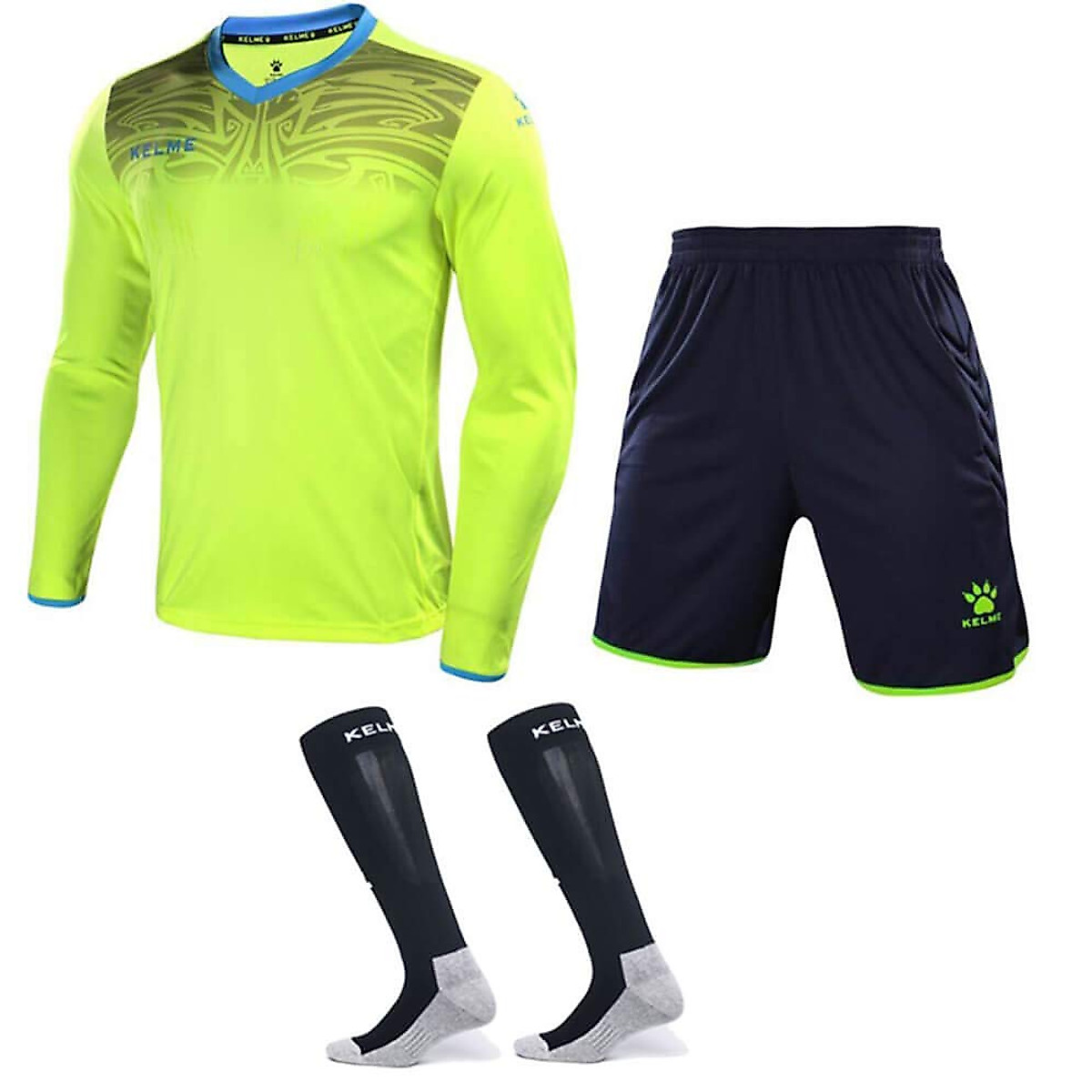 KELME Soccer Goalkeeper Jersey Uniform Kit - Mens Padded Football Goalie Jersey - Padded Shirt, Shorts and Socks Kids and Adult Sizes (Small, Yellow)
