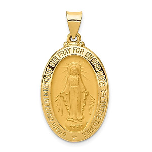 Diamond2Deal 14k Yellow Gold Polished and Satin Miraculous Medal Pendant (L- 34.5 mm W- 18 mm)