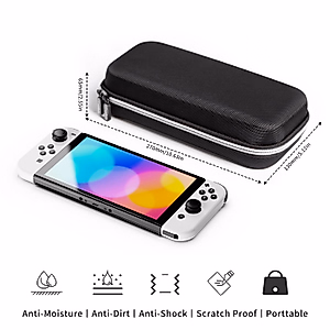 Benazcap Case Compatible with Nintendo Switch OLED Model 2021, 14 in 1, Accessories Kit with Carry Case, Clear Cover, Screen Protector, Silicone Skin for Joy-Con and Thumb Grip Caps, USB Cable&More