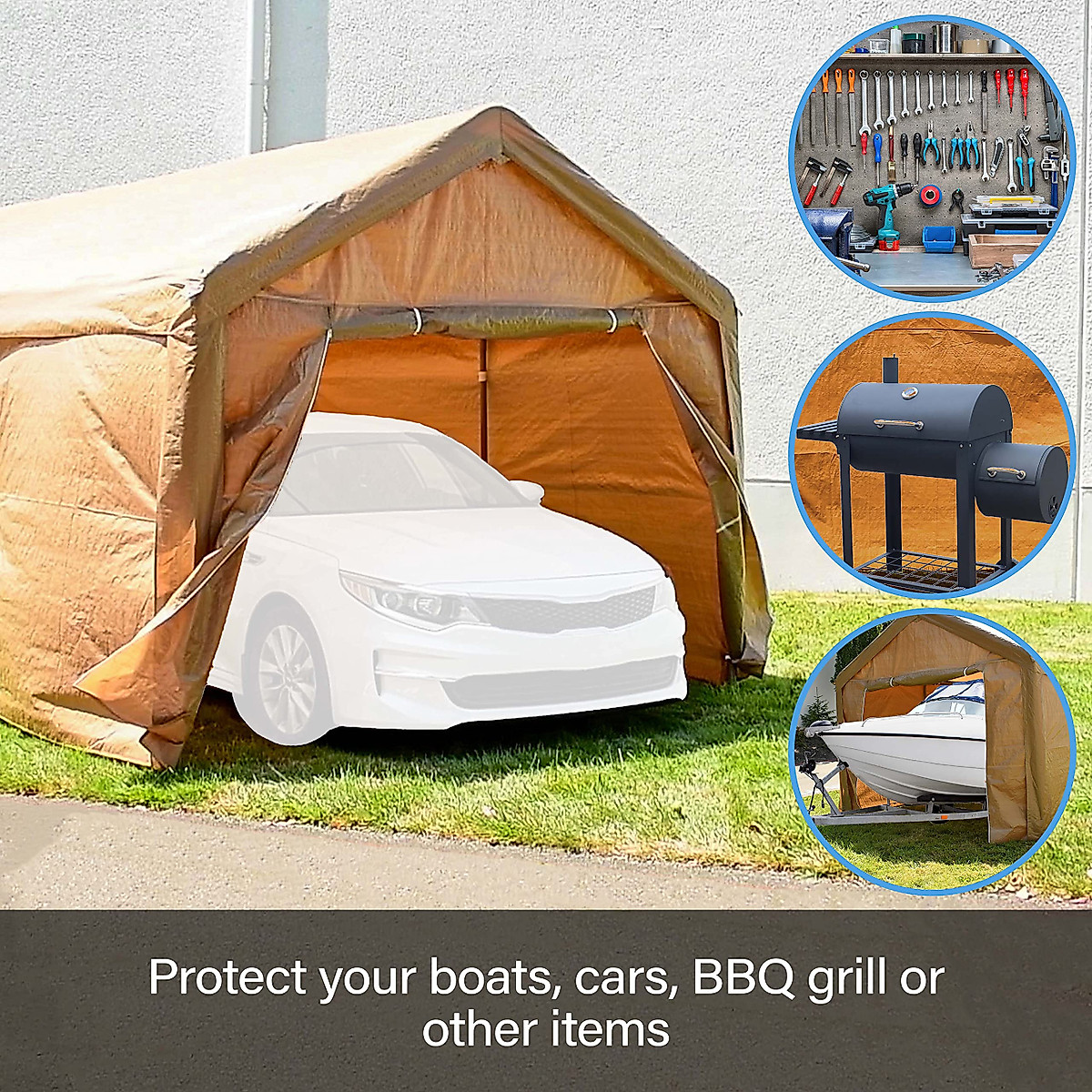 ALEKO Carport | Outdoor Event Tent | Carport Garage Canopy | Shelter Storage with Sidewalls | 10 x 20 x 8.5 Feet | Beige