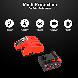 2 Pack 5.0Ah Replacement for Milwaukee M18 Lithium ion Battery 48-11-1850 and Charger Combo, Compatible with Milwaukee M18 Cordless Power Tools 18V Lithium Battery, and Milwaukee 18V Battery Charger