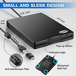 Chuanganzhuo Floppy Disk Reader, 3.5 inch External USB Type C Floppy Disk Drive for PC, Laptop and Desktop Compatible with Windows 11/10/8/7/2000/XP, Black, Frosted Texture
