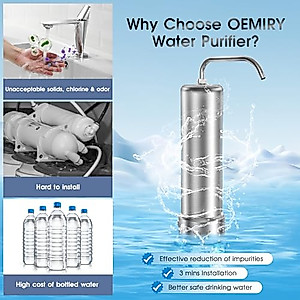 OEMIRY Countertop Water Filter System, NSF/ANSI 42 Certified, Stainless Steel 8000 Gallons Faucet Water Filter, Reduces 99.99% Lead, Chlorine, Heavy Metals, Bad Taste & Odor (1 Filter Included)