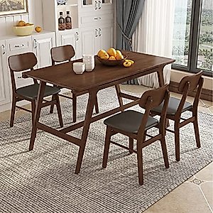 LCH 5 Pieces, Kitchen Faux Leather Chairs, Mid-Century Style Dining Table Set for 4 Persons, Easy to Clean and Assemble (Brown)