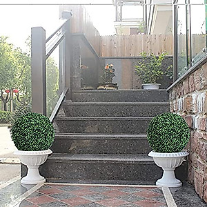 THE BLOOM TIMES Boxwood Balls, Set of 2 Round 15.7 Inch Artificial Plant Topiary Ball Faux Decorative Ball Outdoor UV Protected 4 Layers for Front Porch, Patio, Planter, Garden, Indoor Home Decor