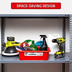 CANOPUS Storage Tray Tote with Functional Holes 2 PCs Plastic Cleaning Caddy with Handle, Portable Cleaners Caddy, Undersink Storage for Kitchen, Shoe Cleaning Box, Cleaning Products Organizer, Red