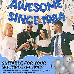 Fulmoon Pre-strung Awesome Since 1984 Banner Glitter Happy 40th Birthday Banner Funny 40th Birthday Decorations 1984 Party Decorations for Men Women Anniversary (Navy Blue)