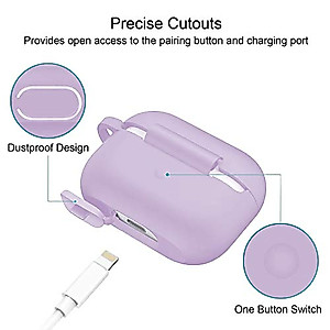 AirPods Pro Silicone Case, JelyTech Protective Shockproof Case Cover with Keychain Set for 2019 AirPods pro Charging Case [LED Visible] (Light Purple)