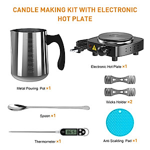 Ohcans Candle Making Kit with Electronic Hot Plate, Candle Making Kit for Adults, DIY Starter Candle Making Supplies, with 900ml Candle Make Pouring Pot, Stirring Spoon, Wicks Holder, Thermometers