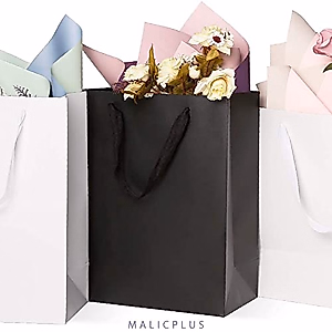 MALICPLUS 12 Large Gift Bags 10x5x13 Inches, Premium Matte Black Large Gift Bags with Handles for All Occasions Grain Textured Finish