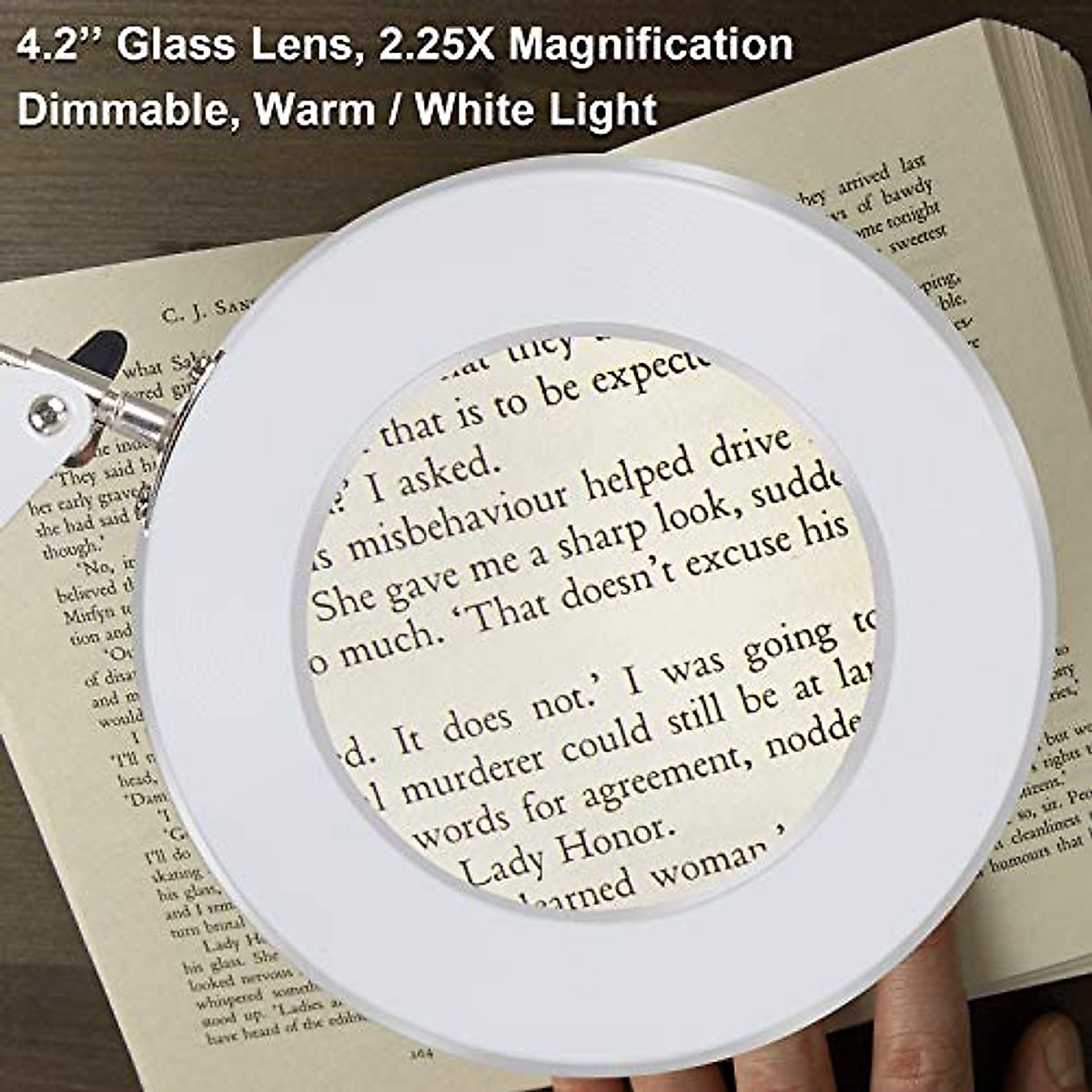 Psiven Magnifying Glass Floor Lamp, Dimmable LED Magnifying Lamp with Clamp - 12W, 3 Lighting Modes, 5 Diopter, Height Adjustable - Super Bright Floor Lamp with Magnifier for Reading, Craft, Task