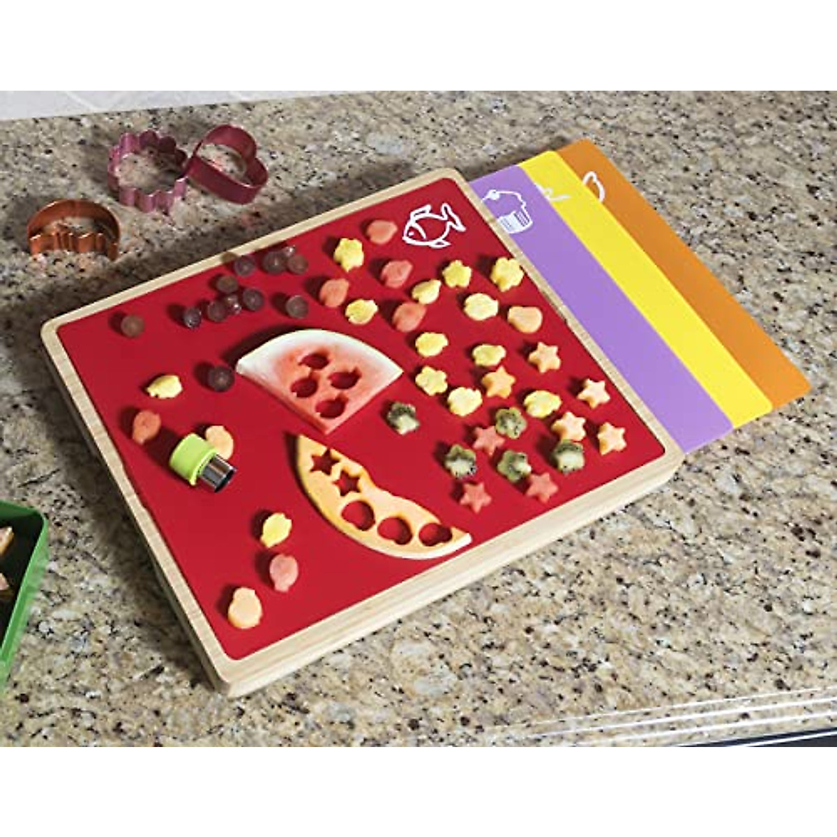 Lipper International 8889 Bamboo Wood Cutting Board with 6 Removable Color-Coded Cutting Mats, 16" x 13" x 1"