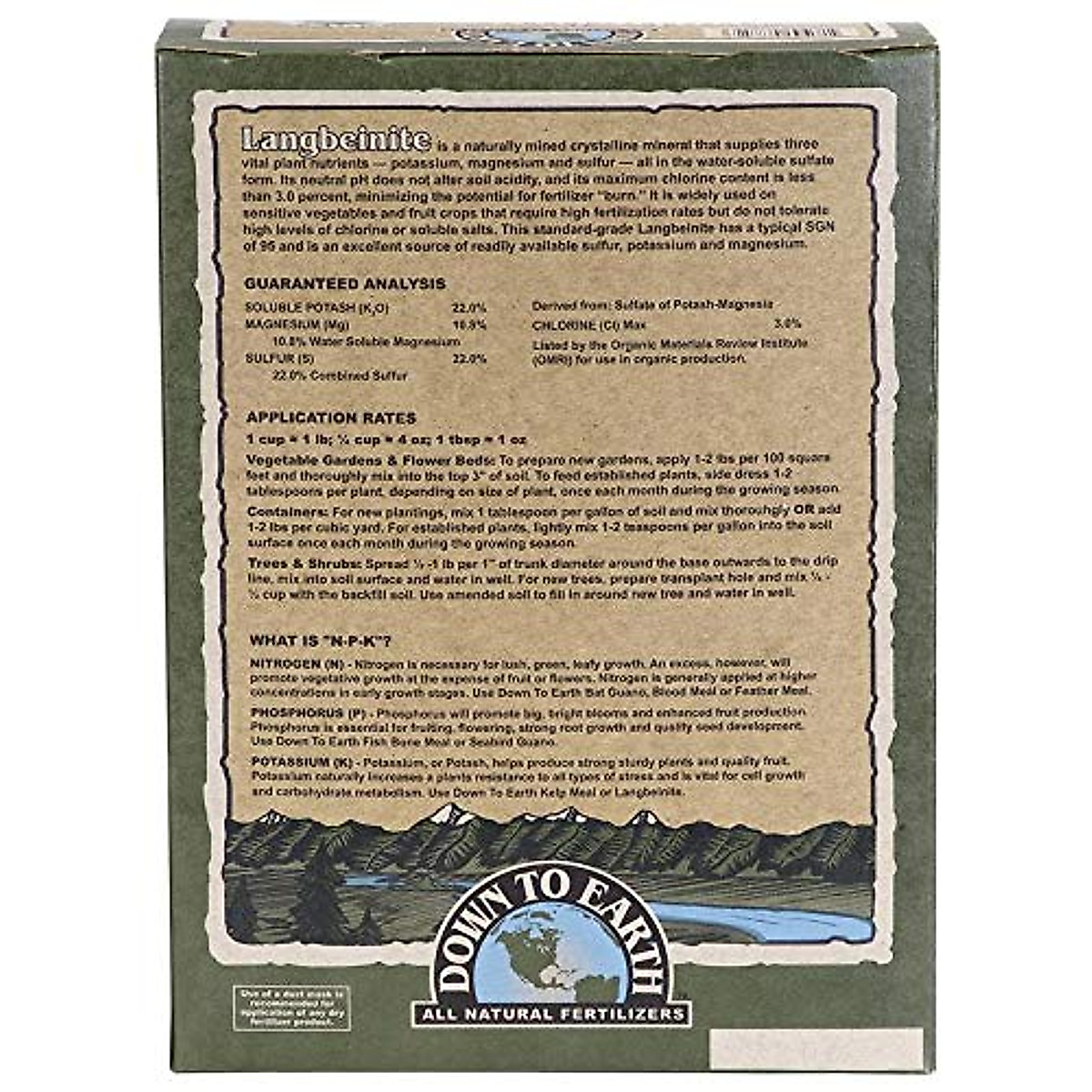 Down to Earth Organic Langbeinite Fertilizer Mix 0-0-22, 5 lb
