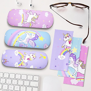 ANLIOTO 3 Pcs Kids Glass Cases Hard Shell, Protective Eyeglass Case with Cleaning Cloth, Portable Glasses Case for Kids Women Men Students