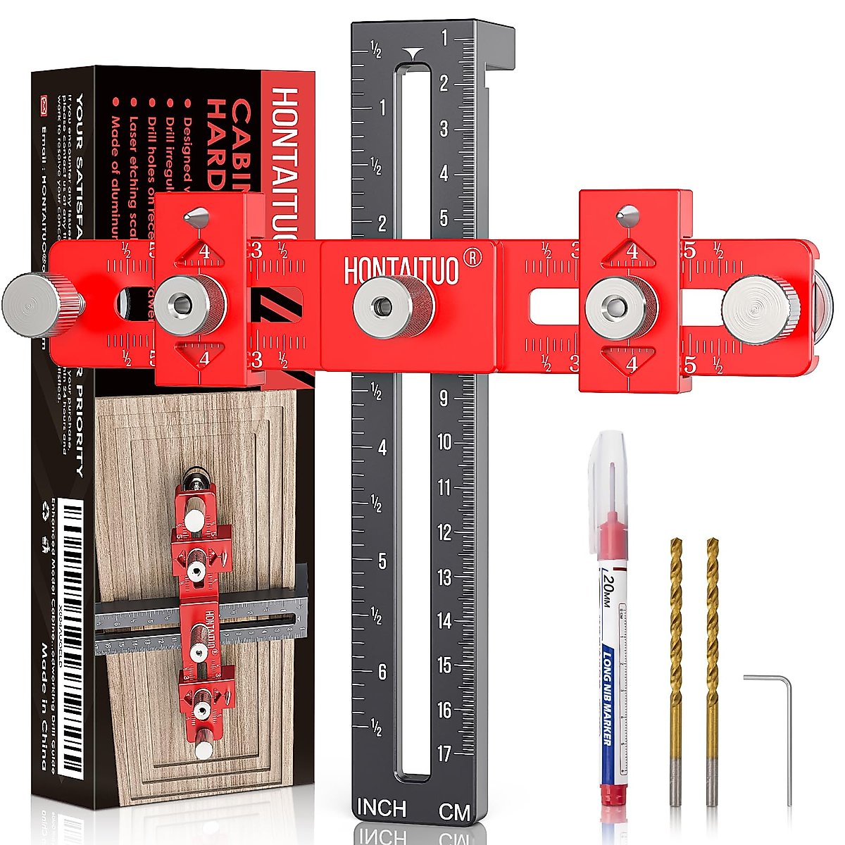 Enhanced Model Cabinet Hardware Jig,Adjustable Cabinet Handle Template Tool for Knobs,Handles and Pulls,Drawer Hardware Jig for Drawer Cabinet Installation,High Precise Woodworking Drill Guide