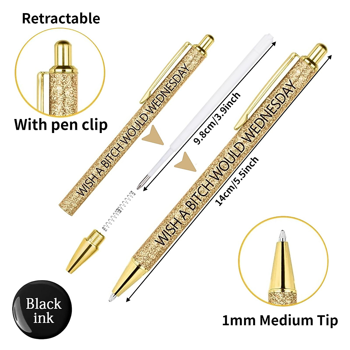 Jxueych 7pcs Funny Pens, Seven Days of The Week Pen Describing Mentality, Vibrant Negative Passive Pens Gift for Colleague Co-Worker, Black Ink 1.0 mm