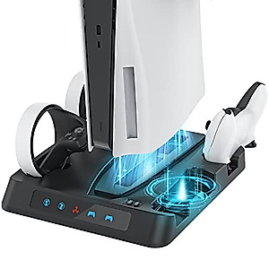 Upgraded PSVR2 Controller Charging Dock,PS5 Controller Charger, Cooling Station with 3-Level Speeds Silent Fan,VR and PS5 Stand Horizontal Display Your PSVR2 and PS5 Accessories