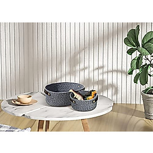 2 Pack Storage Rope Basket with Handle for Books, Magazines, Toys, Nursery, Bedroom, Living Room, Spa Soft Woven Bins (DARK BLUE)