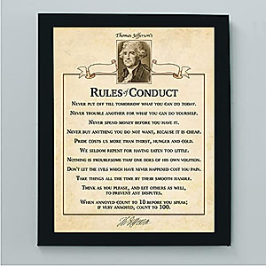 "Thomas Jefferson's Rules of Conduct"-Inspirational Wall Art Sign- 8 x 10"Motivational Quotes Poster Print w/Distressed Parchment Design-Ready to Frame. Perfect Home-Office-School-Library Decor!