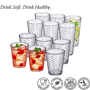Amazing Abby - Snowflake - 16-Ounce and 24-Ounce Plastic Tumblers (Set of 12), Plastic Drinking Glasses, All-Clear Reusable Plastic Cups, Stackable, BPA-Free, Shatter-Proof, Dishwasher-Safe