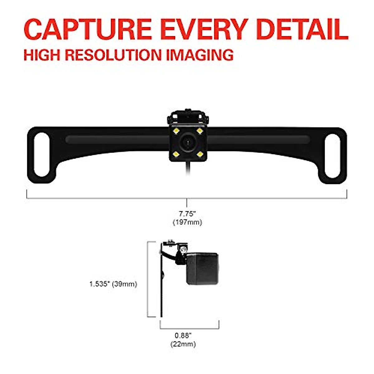 BOSS Audio Systems LPCB40 Rearview Car Backup Camera - License Plate Mount, High Resolution, Color, 170° Wide Angle View, Weatherproof, Wide Angle View, Low Light Friendly, Distance Guide View