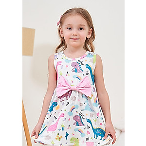 RETSUGO Baby Girl Dinosaurs Dresses Casual Pink Bowknot Dress for Toddler Girls Sleeveless Party Summer Dresses Outfit dinosaur1-1129-3T