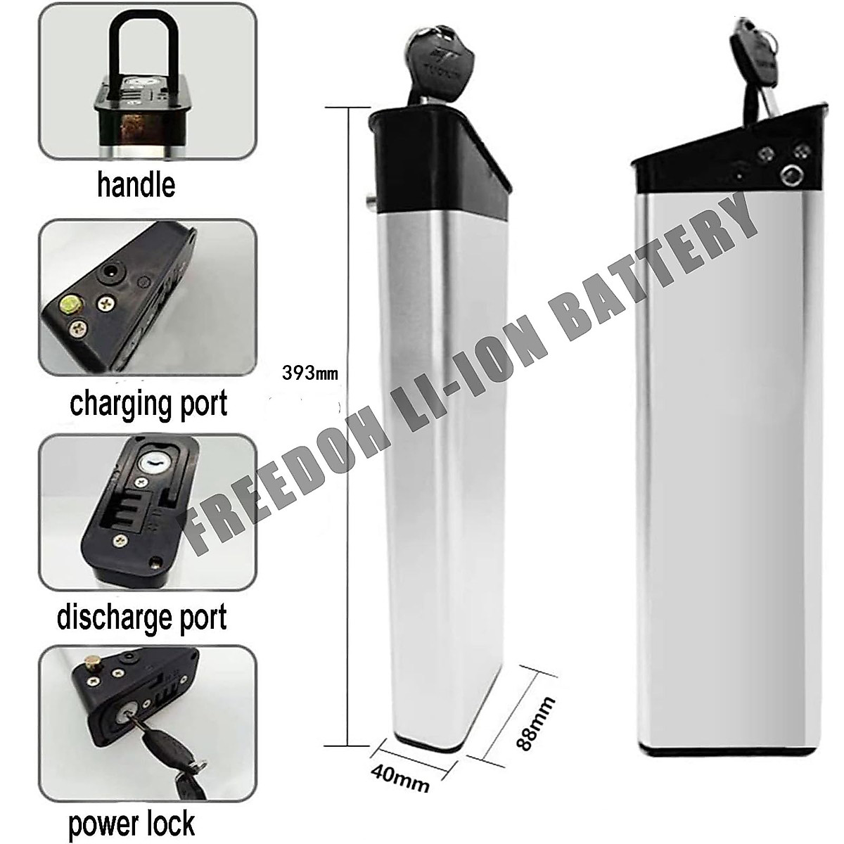 FREEDOH Ebike Battery 36V 48V Folding E-Bike Battery 7.8Ah 10.4Ah Electric Bike Lithium Battery Pack 36V 48 Volt Replacement Li-ion Batteries for 0-350W Motor,48v,7.8Ah