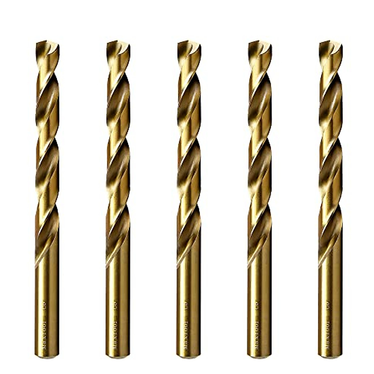 MAXTOOL No.2 5pcs Identical Jobber Length Drills Dia 0.221" HSS M35 Cobalt Twist Drill Bits Wire Gauge Numbered Golden Straight Drills; JBN35G10R02P5