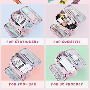 YOOLIFE Initial Pencil Case Large Capacity Pencil Pouch Handheld Pen Bag Cute Portable Gift for Office School Teen Girl Women 11 12 13 14 Year Old Girl Gifts Aesthetic Pencil Case Pencil Pouch Pink L