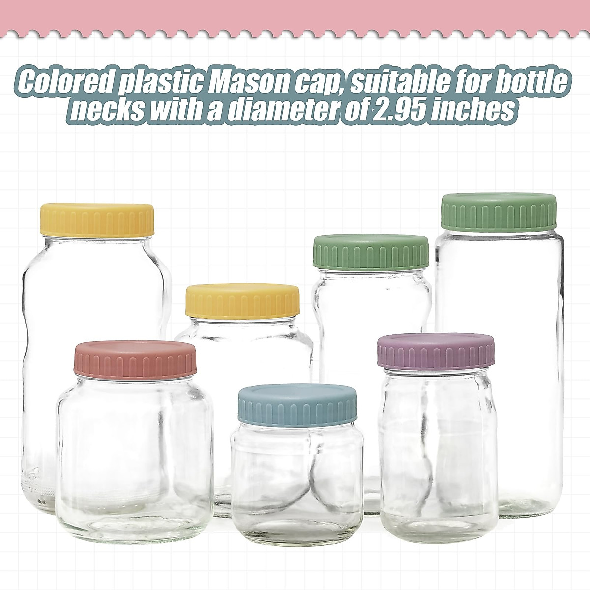 10 Plastic Mason Jar Lids, Colored Mason Jar Lids, 70mm Inner Diameter Mason Jar Lids Regular Mouth with Silicone Ring,Regular Mouth Mason Jar Lids Suitable for Glass Cans, Cans