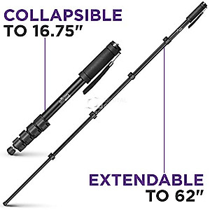 Altura Photo 62-Inch Camera Monopod - Heavy Duty Monopod for Cameras Canon, Nikon & Sony Mirrorless & DSLR, Steady Photography Monopod, Easy to Carry & Portable Monopod Lightweight w/Pouch