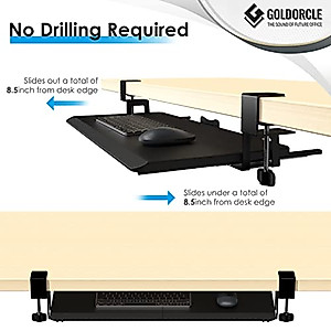 GoldOrcle Large Under Desk Keyboard Tray Slide Out, 25.5” (30” Including Clamps) x 11.8” Pull Out C Clamp on Keyboard Stand Drawer Platform Shelf for Home or Office