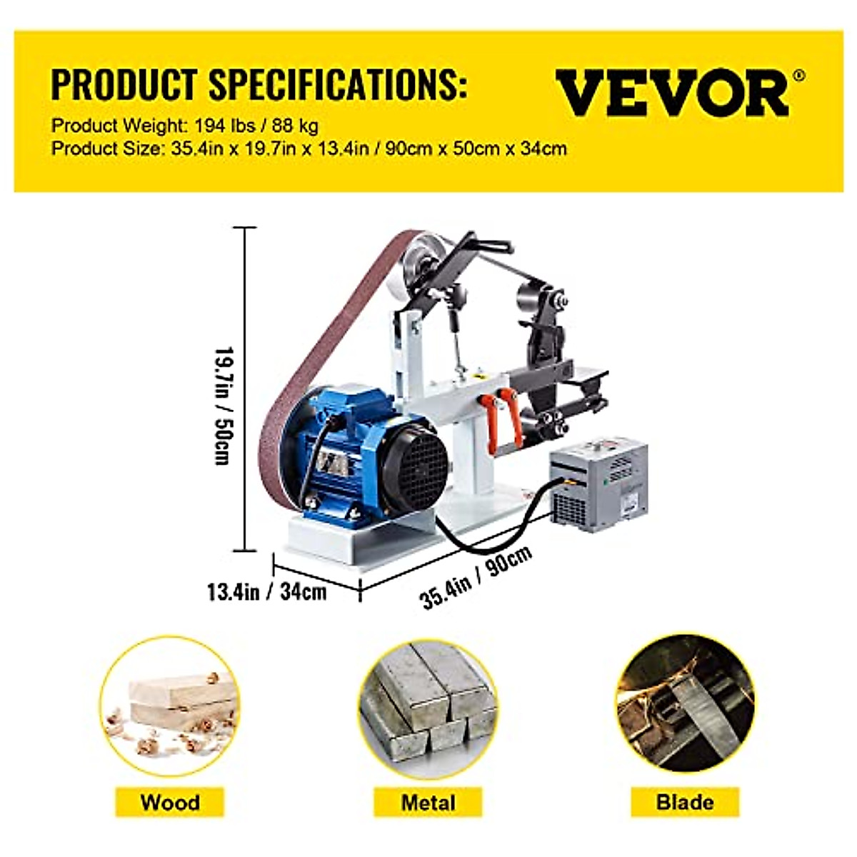 VEVOR 1500W 2HP Belt Sander Grinder, 2" x 82" Variable Speed Belt Grinder for Metalworking, 3-in-1 Belt Sander Polisher with 3 Grinding Moulds & Flat Platen Tool Rest for Knife Making
