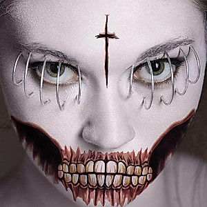 CUTELIILI 74+PCS 21 Sheets Halloween Zombie Makeup Face Tattoos, Halloween Prank Makeup Scary Big Mouth Fake Tattoos, Zombie Face Decals Prank Props for Halloween Cosplay Party DIY