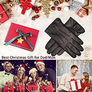 Harssidanzar Leather Gloves for Men,Winter Sheepskin Driving Riding Gloves Cashmere Lined,Black, L