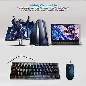 61 Keys RGB Backlit 60% Wired Gaming Keyboard and Mouse Combo, Quiet Ergonomic Waterproof Mini Compact 60 Percent Keyboard, for PC Mac PS4 Xbox Gamer, Typist, Travel