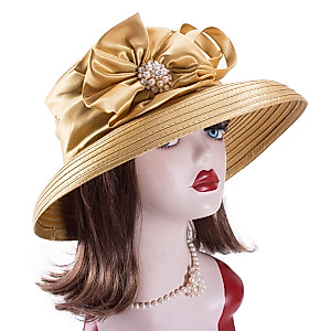 Lawliet Women Satin Ribbon Dress Church Couture Bridal Wedding Occasion Hat A585 (Gold)