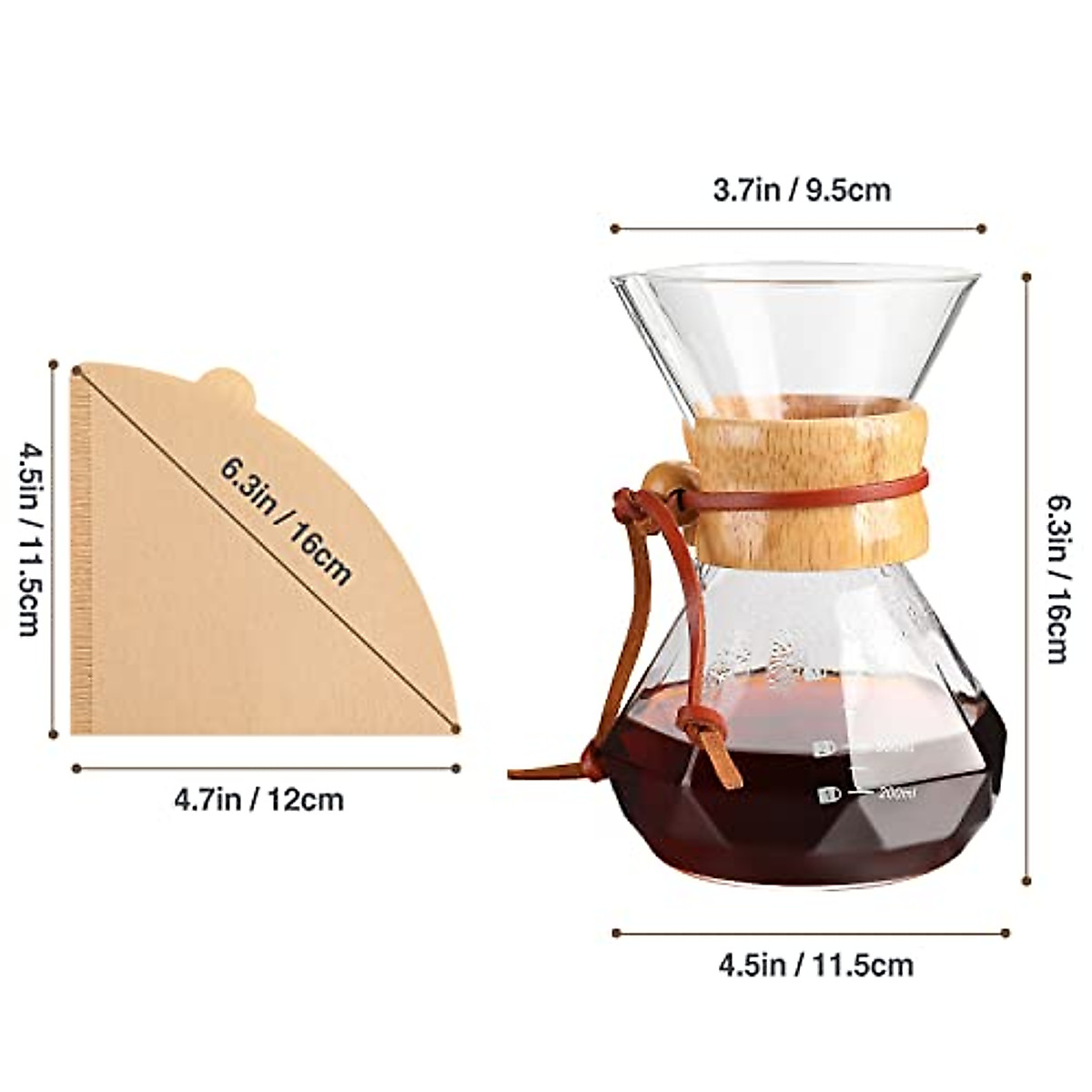 Puricon Pour Over Coffee Maker with V60 Paper Filter 40 Sheets, Holds 1 to 2 Cups, 15oz Coffee Dripper Set Borosilicate Glass Coffee Carafe Brewer, Coffee Server for Home Café Restaurant Camping