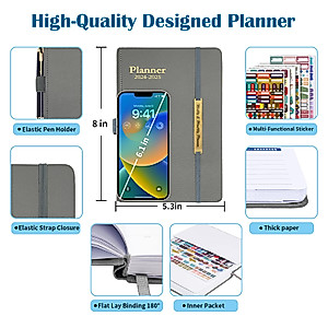 2024-2025 Leather Planner Weekly and Monthly,18 Months Calendar book,2024 Academic Planner From Jan. 2024 - Jun. 2025,2024 Appointment Book,Daily Agenda,Yearly Teachers Planner(5.7 X 8.3" Grey)