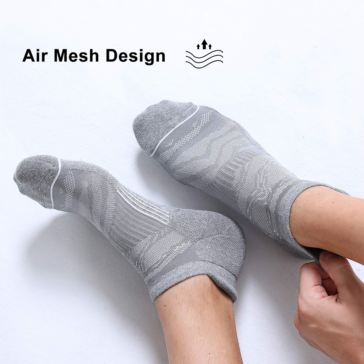 FITRELL 6 Pack Men's Running Socks Ankle Low Cut Cushioned Athletic Sports Socks Gift for Men, Shoe Size 9-12, Light Gray+White