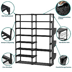 GREATSK 8 Tiers Shoe Rack 24-30 Pairs with Side Hanging and Storage Bag, The Special Material PP Sheet Shoe Shelf Boots Organizer, Free Standing Shoe Racks, Metal Shoe Rack