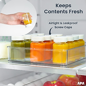 Ilyapa Glass Juice Shot Bottles Pack of 8-4oz On The Go Beverage Storage Container with White Cap, Reusable, Leak Proof