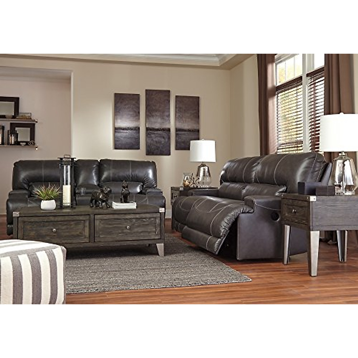 Signature Design by Ashley McCaskill Leather 2 Seat Oversized Power Reclining Sofa Dark Gray