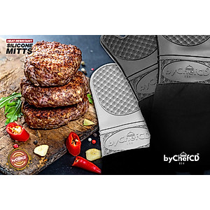 Extra Long Silicone Oven Mitts - Silicone Mitts, Heat Resistant Mitts, Non-Slip Professional Cooking Mitts, Kitchen Potholders and Oven Mitts, Heat Resistant Grill Gloves, Oven Mitts (Black, X-Long)