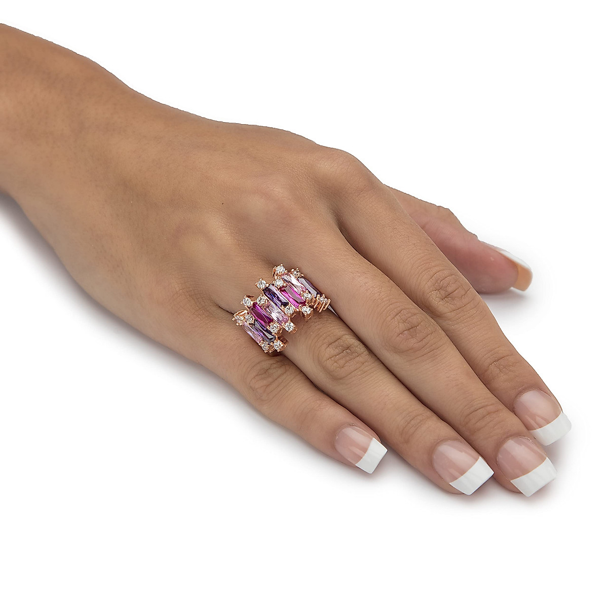 PalmBeach Jewelry Rose Gold-Plated or Yellow Gold-Plated Emerald Cut and Baguette Cubic Zirconia Multicolor Ring Size 7