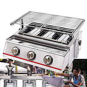 Tabletop Grill,Portable Stainless Steel Smokeless LPG Gas BBQ Grill with 3 Independent Switches,2800PA,Perfect for Camping, Parties,Barbeque,Picnics or any Outdoor Use (3 Burners)