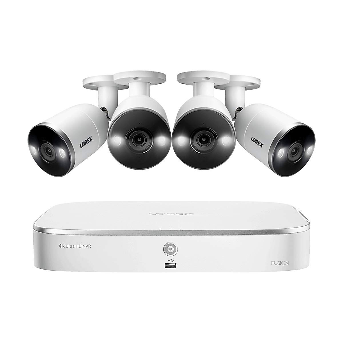 Lorex N4K2SD-84WB Surveillance System Featuring N842A82 Fusion 4K 2TB NVR and 4 E892AB 4K 8MP Active Deterrence Bullet Camera