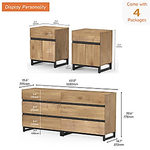 WAMPAT Dresser and Nightstand Set of 3, 63 Inches Dresser with 6 Drawers, 2 Nightstand with Drawer and Cabinet for Bedroom, Bedroom Furniture Set, Oak