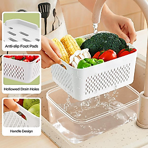 5 Pcs Fruit Storage Containers for Fridge, Berry Containers for Fridge with Lids, Airtight Fridge Organizer Bins with Vent Handle Lids, Keep Fruit, Vegetable, Meat Fresh Longer, Dishwasher Safe (5)